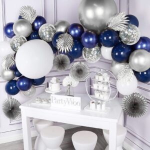 CANREVEL 127pcs Navy Blue Silver Balloons Garland Kit White Silver Confetti Balloons Arch Kit for Birthday Party Baby Shower Wedding Graduation Prom Decorations