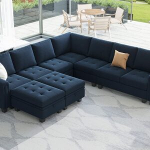 Belffin Velvet Long 2-Seat Module for Modular Sofa Sectional Couch Accent Armless 2 Seater Sofa Couch Chair Modern Fabric Blue