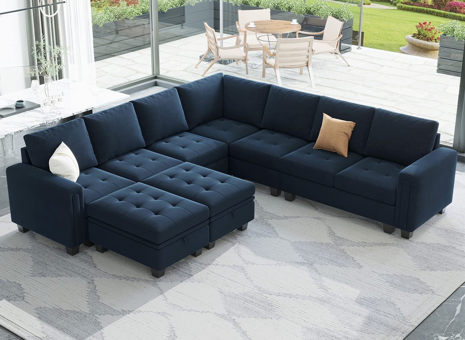 Belffin Velvet Long 2-Seat Module for Modular Sofa Sectional Couch Accent Armless 2 Seater Sofa Couch Chair Modern Fabric Blue