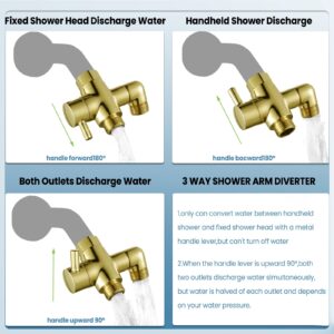 YDmeet Shower Head Holder for Handheld Shower Wand and Shower Diverter Valve with Elbow Outlet Desgin, All Metal Brass, Polished Gold