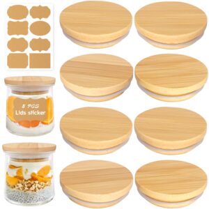 lamnhin oui yogurt jars lids: 8 pack of natural bamboo wooden lids with silicone seals and bottle labels for 5 oz oui yogurt jars