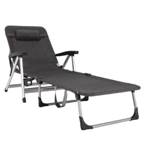 costway beach chaise lounge chair patio folding recliner w/ 7 adjustable positions grey