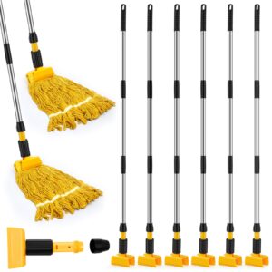 thyle 6 pack stainless steel commercial mop handle for floor cleaning, 3 section replaceable mop stick replacement with jaw clamp, heavy duty mop head replacement pole for home garage office, 60 inch