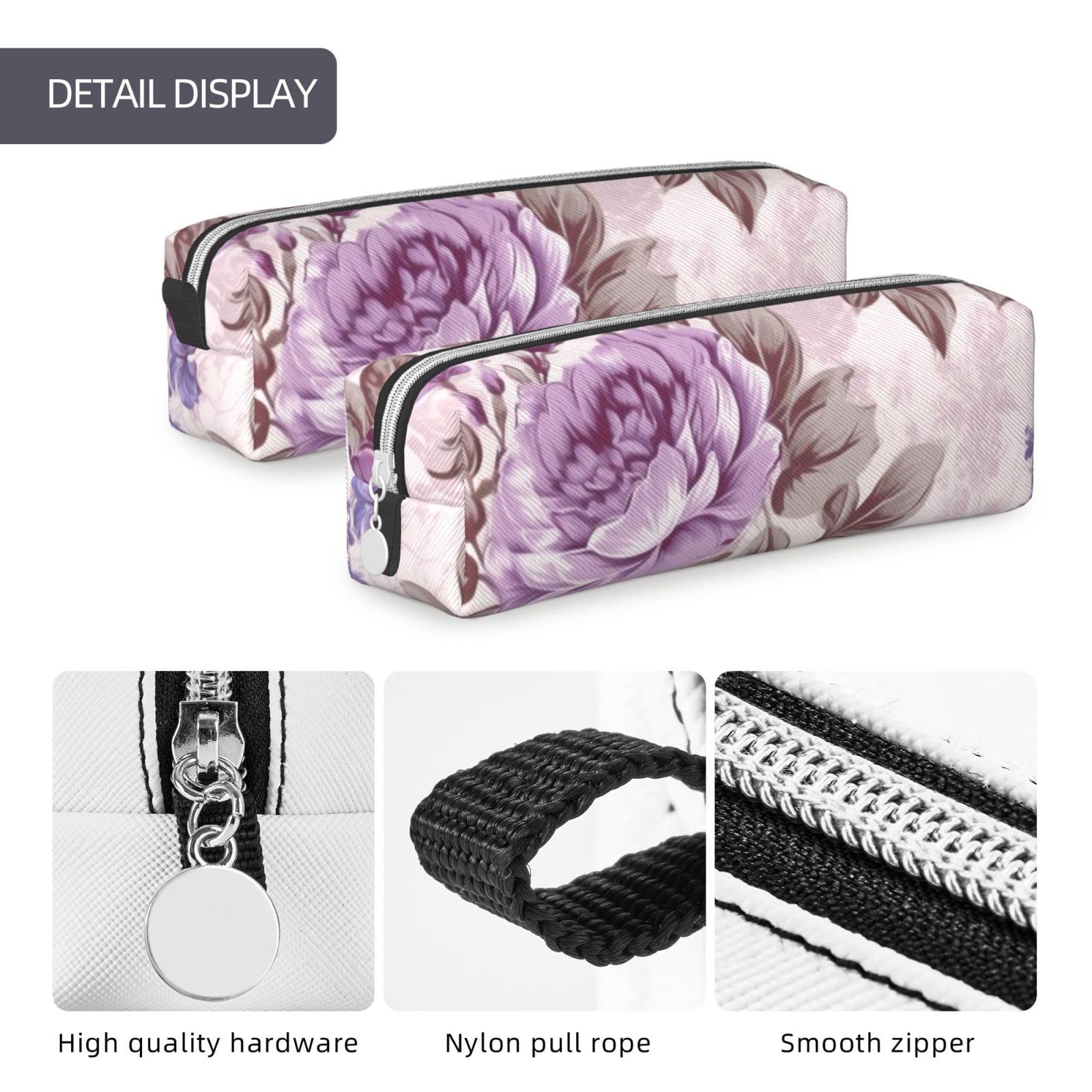 Hnaysne Purple Flower Pencil Case Cute Stationery Bag School Supplies Leather Pen Pouch Funny Storage Bag for Boys Girls Adults Student