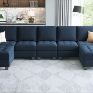 Belffin Velvet Single Seat Module for Modular Sectional Sofa Couch Accent Armless Sofa Couch Chair Modern Fabric Blue