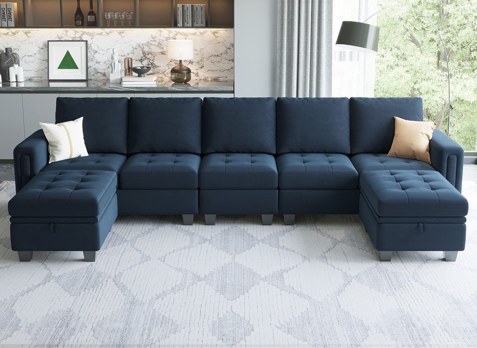 Belffin Velvet Single Seat Module for Modular Sectional Sofa Couch Accent Armless Sofa Couch Chair Modern Fabric Blue