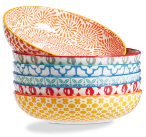 onemore colorful pasta bowls set of 6, 36oz - oven/microwave/dishwasher safe ceramic wide bowl for dinner - stackable, scratch resistant - assorted colors