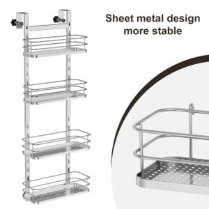 Orimade Adjustable Hanging Over the Shower Door Caddy,Bathroom Organizer Shelf Storage with 4 Hooks for Razor,No Drilling Rustproof Shower Rack Basket, 4 Tier, Silver