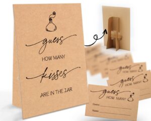 guess how many kisses are in the jar game-1 standing sign and 50 guessing cards, kraft bridal shower games, baby shower sign, for boys girls baby shower favors and weddings party decoration-21