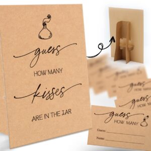 Guess How Many Kisses Are in the Jar Game-1 Standing Sign and 50 Guessing Cards, Kraft Bridal Shower Games, Baby Shower Sign, for Boys Girls Baby Shower Favors and Weddings Party Decoration-21