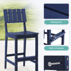 Homenjoy Patio Bar Stools Set of 2, HDPE Weather Resistant Tall Adirondack Chair, Heavy Duty Bar Height Adirondack Chairs with Footrest, 27.8 inch High Balcony Chair for Deck Pool, Navy