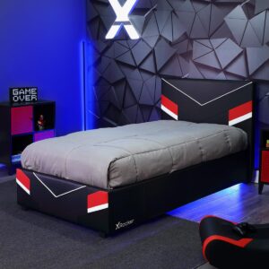 x rocker orion esports twin gaming bed, black faux leather, durable frame and padded headboard