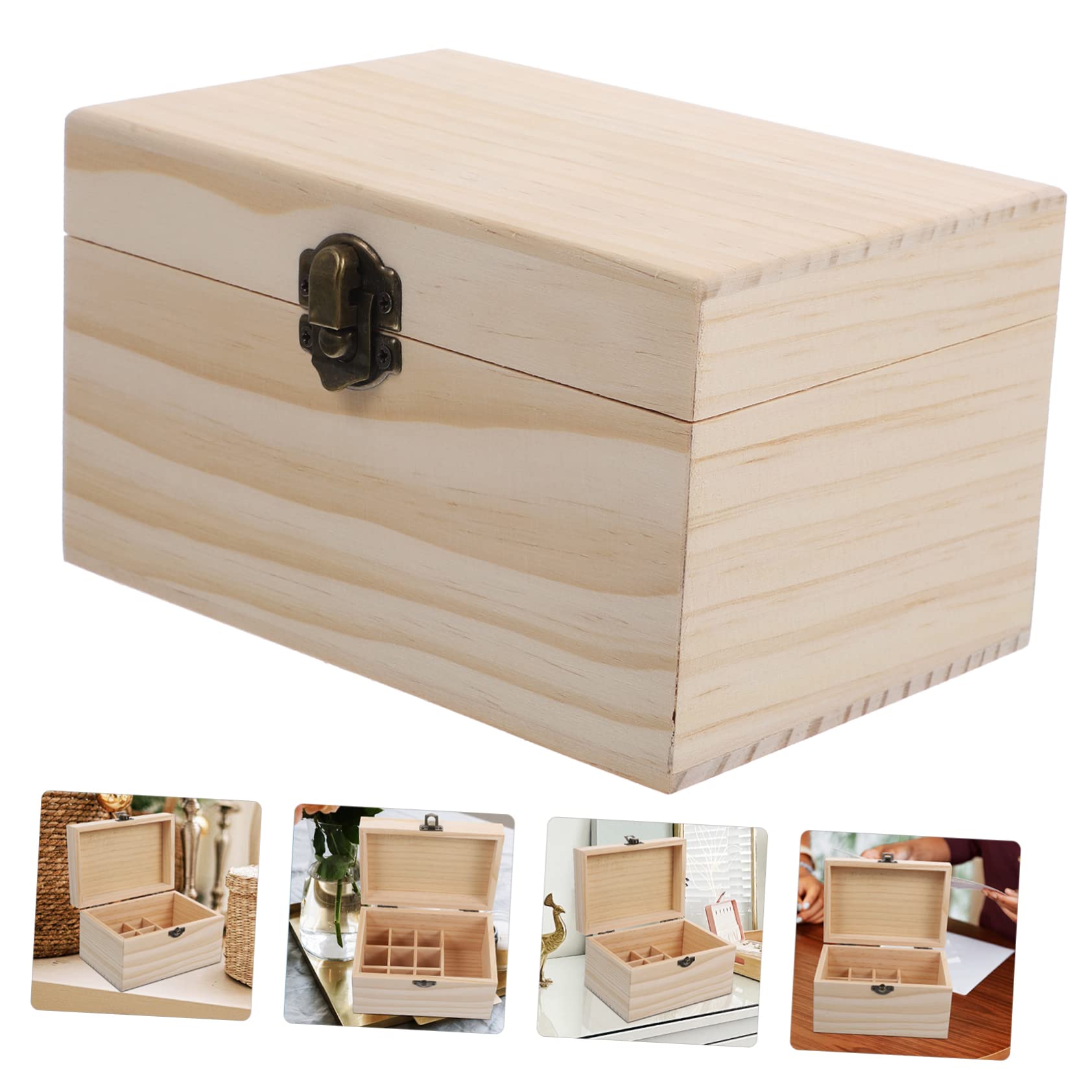 HONMEET Box wooden essential oil case delicate wooden pine essential oil box bead pine wood essential oil bottle container Multiple slots nail polish holder Bottled essential oil storage