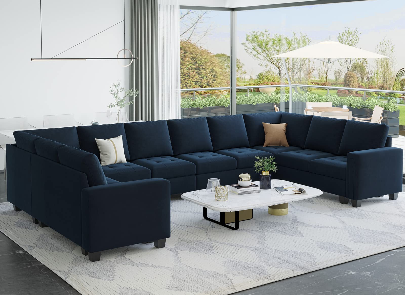 Belffin Velvet Long 2-Seat Module for Modular Sofa Sectional Couch Accent Armless 2 Seater Sofa Couch Chair Modern Fabric Blue