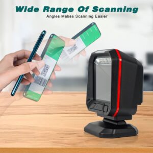 OBZ 1D 2D Desktop Barcode Scanner, Omnidirectional USB Hands-Free Barcode Scanner, 1D 2D PDF417 Bar Code Reader with Automatically Scanning for Retail Store, Supermarket, Warehouse, Library