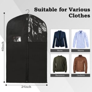 AUZEKER 40" Garment Bags for Hanging Clothes, Suit Bags for Closet Storage, Suit Cover with Clear Window Suit Cover Bags Breathable Garment Covers for Suits/Shirts/Coats/Jackets, Black Set of 5