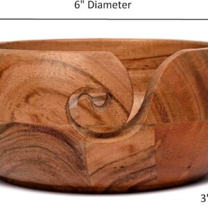 Samhita Acacia Wood Wooden Yarn Bowl for Crocheting & Knitting Hand Made by Indian Artisans Birthday Gifts for Mom & Knitting Lovers (6" x 6" x 3")