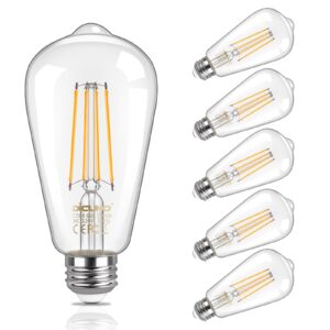 dicuno st64 edison led bulb 60w, warm white 2700k, 6w led edison bulb, vintage filament light bulbs for decoration, 800lm, non-dimmable, clear glass, 80+ cri, pack of 6