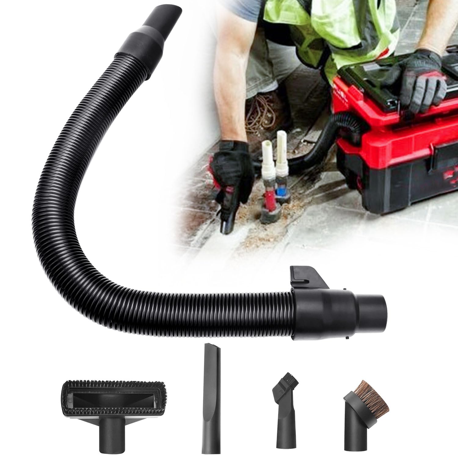 14-37-0105 18V Wet/dry Vac Hose Assembly with Universal Attachments Adapter Kit for Milwaukee M18 18v/28v Vacuum 0880-20 0970-20 (Internal Storage), Use to Pick Up Dust and Debris