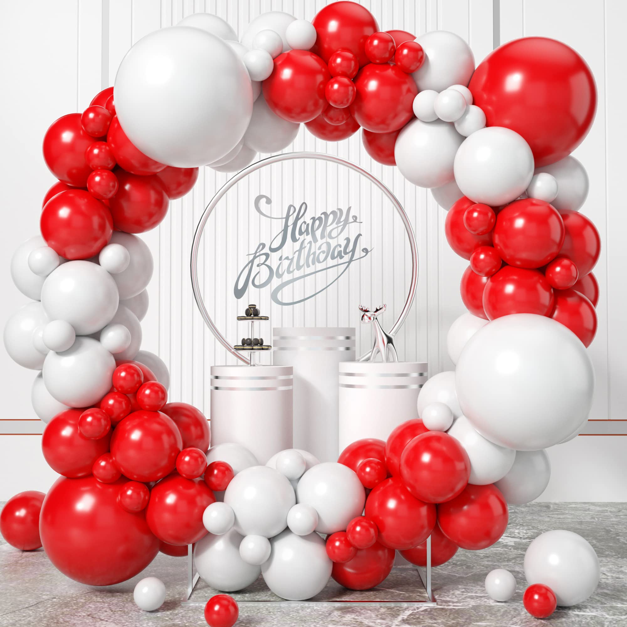 Red and White Balloon Arch Kit, Red and White Balloon Garland Kit, Red and White Latex Balloons Different Sizes 18/12/10/5 inch for Bridal Shower Engagement Anniversary Bachelorette Party Decorations