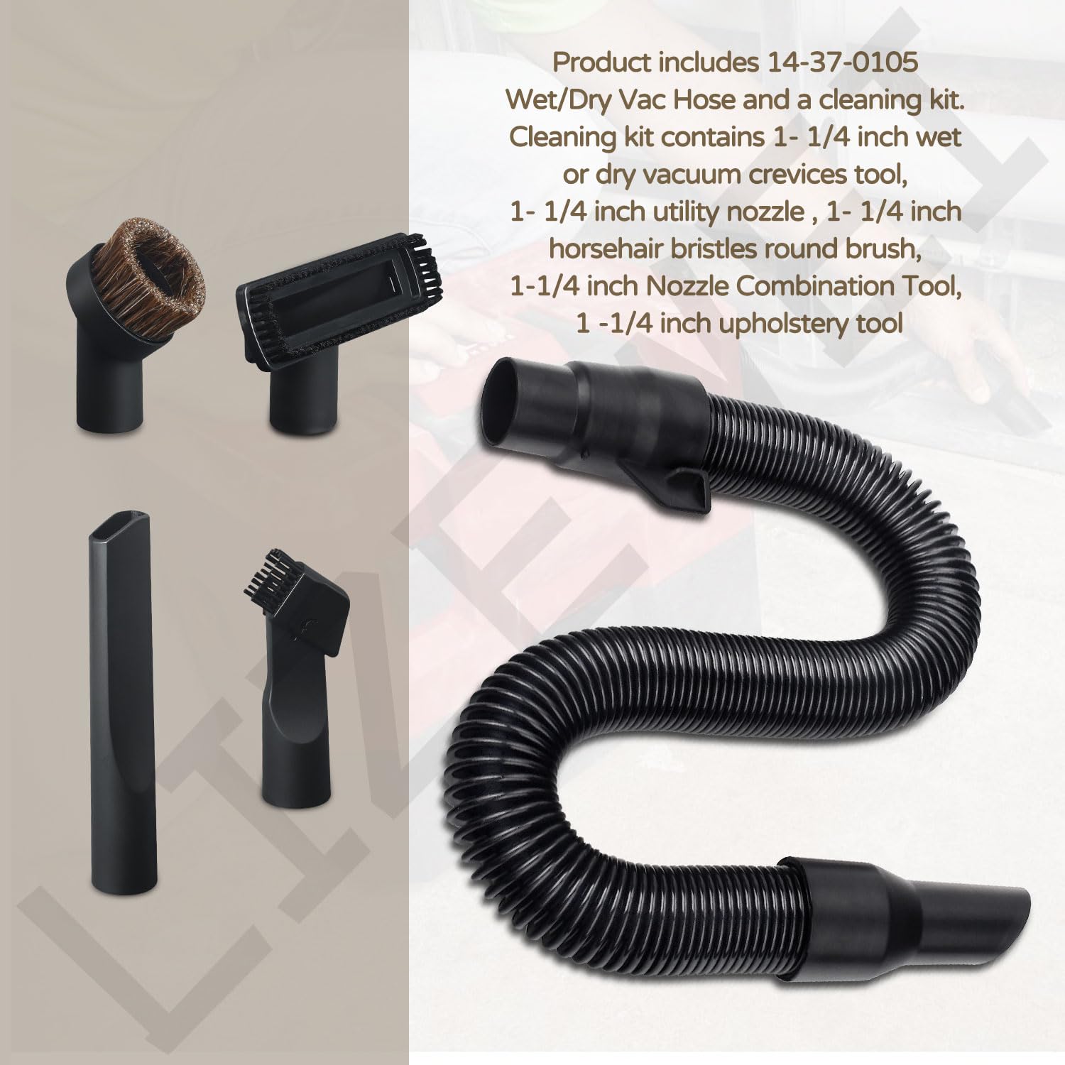 14-37-0105 18V Wet/dry Vac Hose Assembly with Universal Attachments Adapter Kit for Milwaukee M18 18v/28v Vacuum 0880-20 0970-20 (Internal Storage), Use to Pick Up Dust and Debris