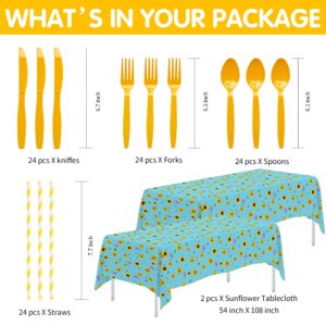 Xigejob Sunflower Party Decorations Tableware - Sunflower Birthday Decorations, Plate, Cup, Napkin, Tablecloth, Cutlery, Sunflower Theme Baby Shower Bridal Shower Birthday Party Supplies | Serve 24