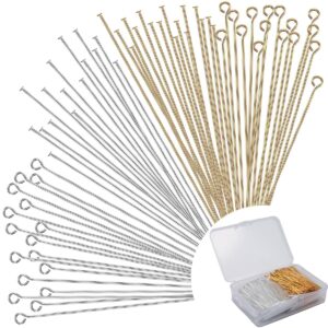 600 pieces 2 inch flat head pins eye pins for jewelry making diy, straight head eye pins gold and sliver jewelry making pin metal end headpins for craft earring bracelet necklace pendant supplies