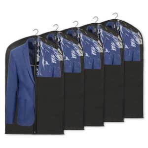 auzeker 40" garment bags for hanging clothes, suit bags for closet storage, suit cover with clear window suit cover bags breathable garment covers for suits/shirts/coats/jackets, black set of 5