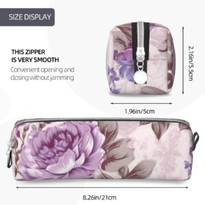 Hnaysne Purple Flower Pencil Case Cute Stationery Bag School Supplies Leather Pen Pouch Funny Storage Bag for Boys Girls Adults Student