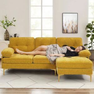 EASELAND 82" L-Shape Sofa with Reversible Chaise Lounge, Convertible Sectional Sofa Couch, Chenille Modern Sofa Couch for Living Room, Apartment and Office, Removable Cover (Yellow)