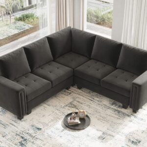 Belffin Velvet Long 2-Seat Module for Modular Sofa Sectional Couch Accent Armless 2 Seater Sofa Couch Chair Modern Fabric Grey