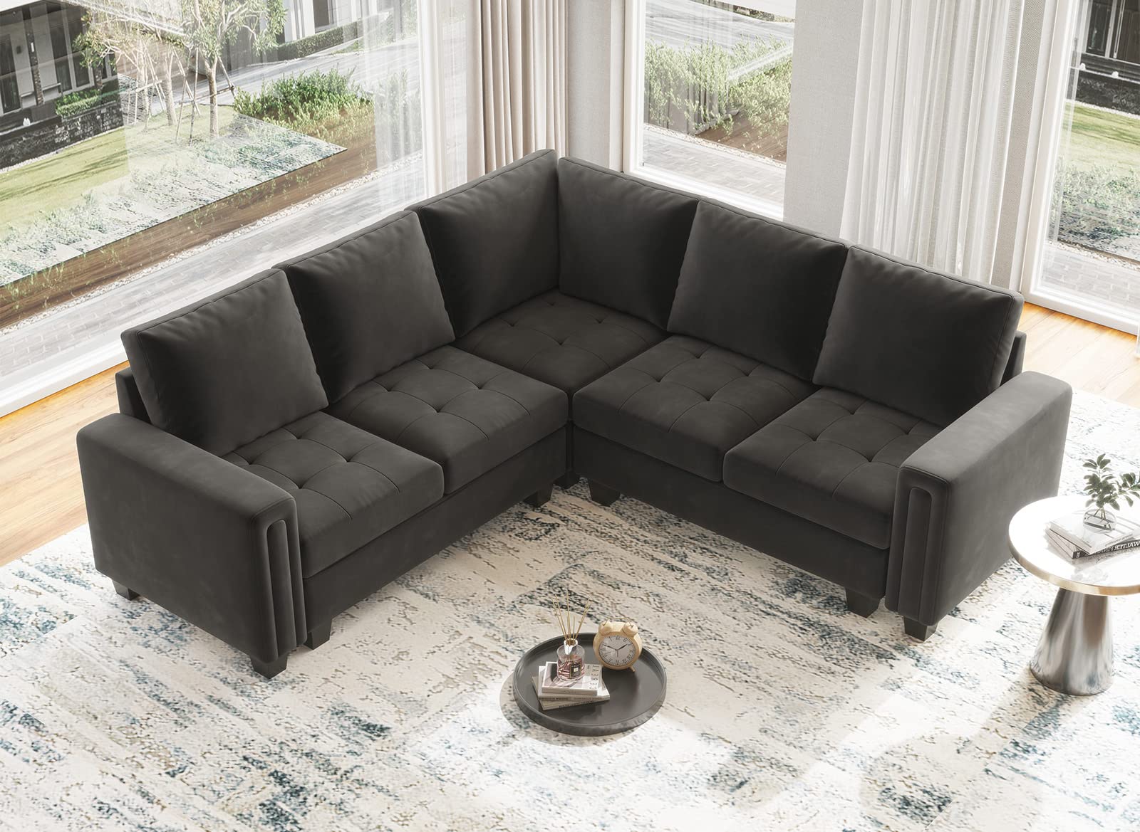 Belffin Velvet Single Seat Module for Modular Sectional Sofa Couch Accent Armless Sofa Couch Chair Modern Fabric Grey