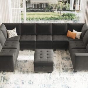 Belffin Velvet Long 2-Seat Module for Modular Sofa Sectional Couch Accent Armless 2 Seater Sofa Couch Chair Modern Fabric Grey