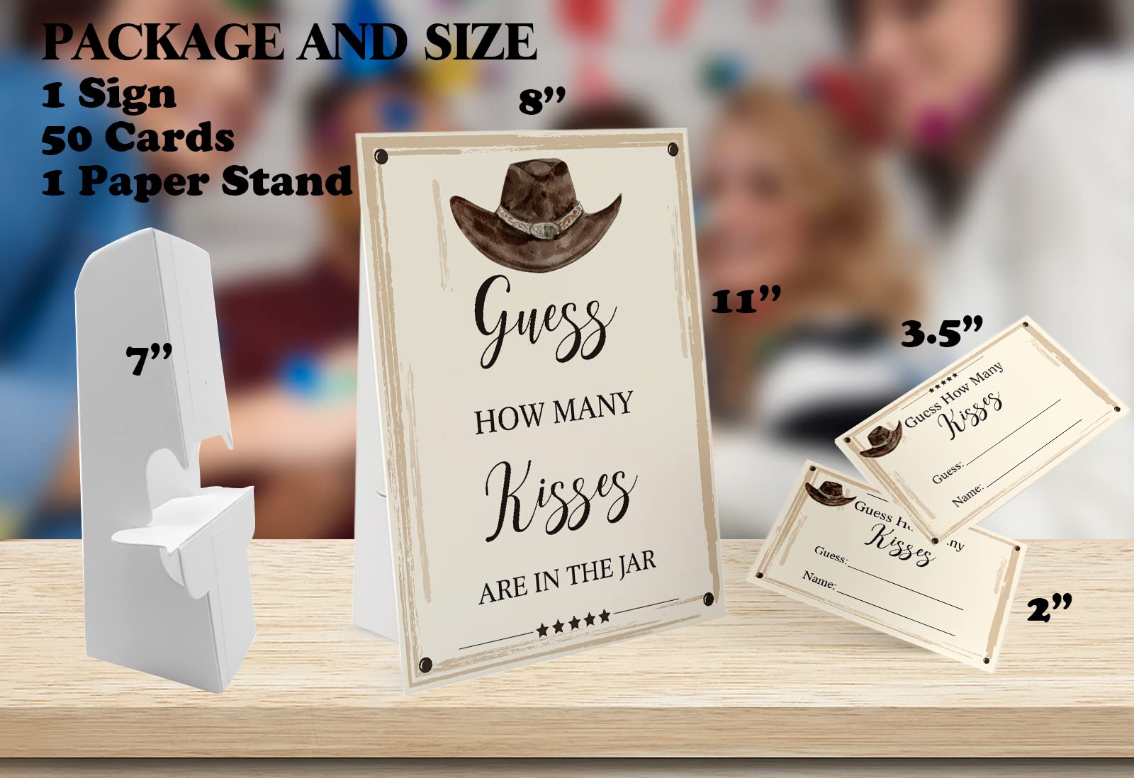 Guess How Many Kisses Are in the Jar Game-1 Standing Sign and 50 Guessing Cards, Cowboy Bridal Shower Games, Baby Shower Sign, for Boys Girls Baby Shower Favors and Weddings Party Decoration-08