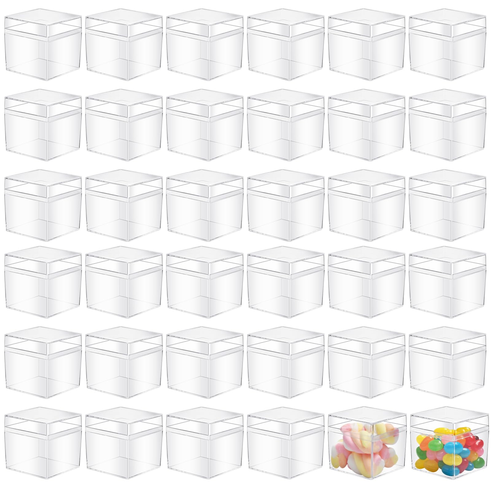 Aemygo 36 Pcs Clear Acrylic Boxes, 2 Inch Small Acrylic Cube Boxes with Lids Small Square Acrylic Display Box Plastic Square Cube Mini Clear Container for Candy Jewelry Tiny Beads (5cm)