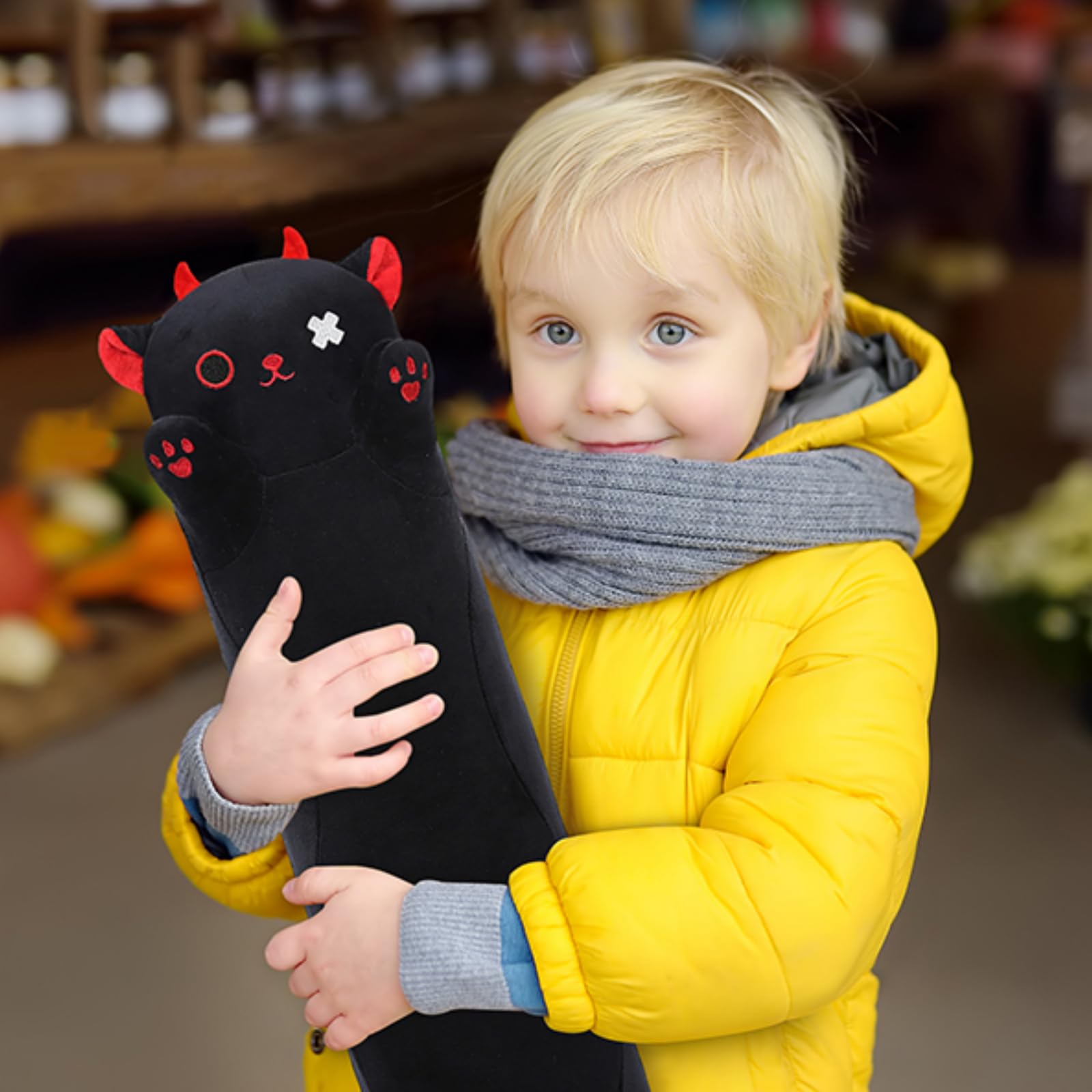 PEACHCAT Long Kitten Plush Pillow Cute Black Cat Stuffed Animal Cat Plush Toy for Kids 19.6"