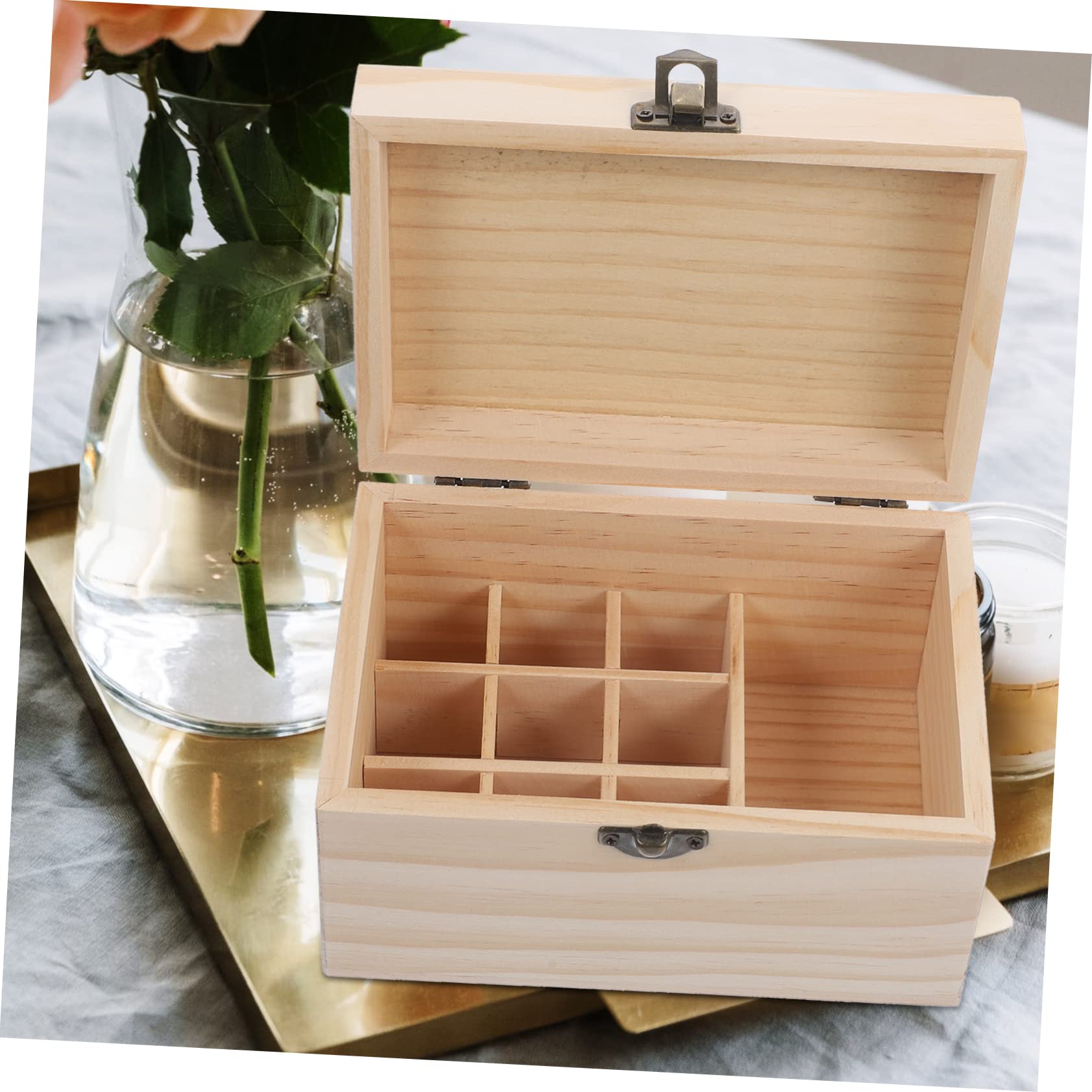 HONMEET Box wooden essential oil case delicate wooden pine essential oil box bead pine wood essential oil bottle container Multiple slots nail polish holder Bottled essential oil storage