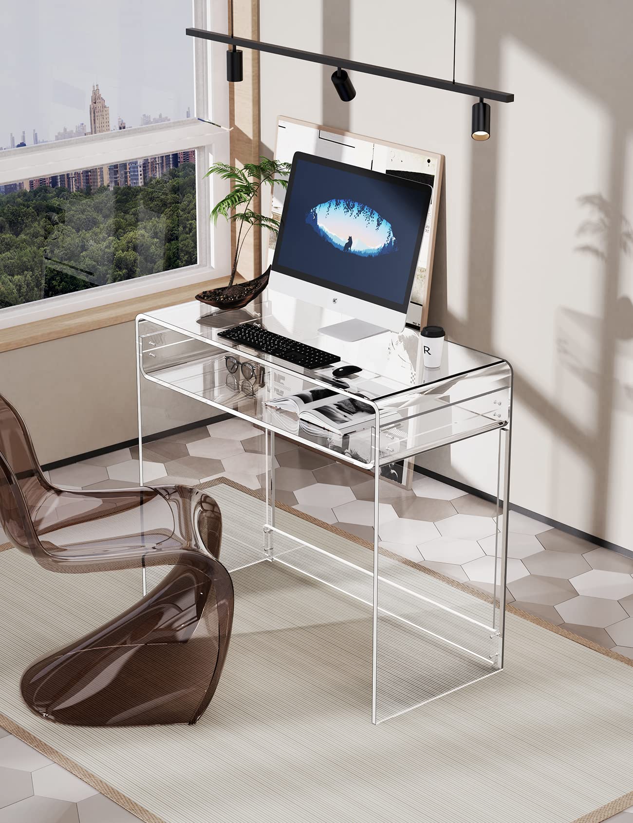 solaround Acrylic Desk Laptop Study Table Home Office Console Table Entrance Table, 33.5'' x 15.7'' x 29.5'' (Clear)