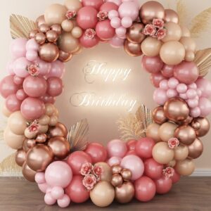 pink balloon garland arch kit, 120pcs sakura pink beige metallic rose gold latex balloons for girls baby shower wedding birthday graduation anniversary bachelorette party decorations