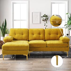 EASELAND 82" L-Shape Sofa with Reversible Chaise Lounge, Convertible Sectional Sofa Couch, Chenille Modern Sofa Couch for Living Room, Apartment and Office, Removable Cover (Yellow)