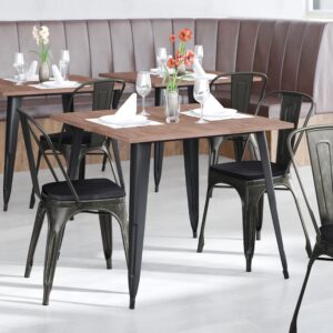 emma + oliver perth stacking dining chair - antique black galvanized steel frame - black polyresin seat - for indoor/outdoor use