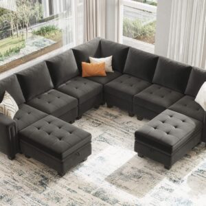 Belffin Velvet Long 2-Seat Module for Modular Sofa Sectional Couch Accent Armless 2 Seater Sofa Couch Chair Modern Fabric Grey