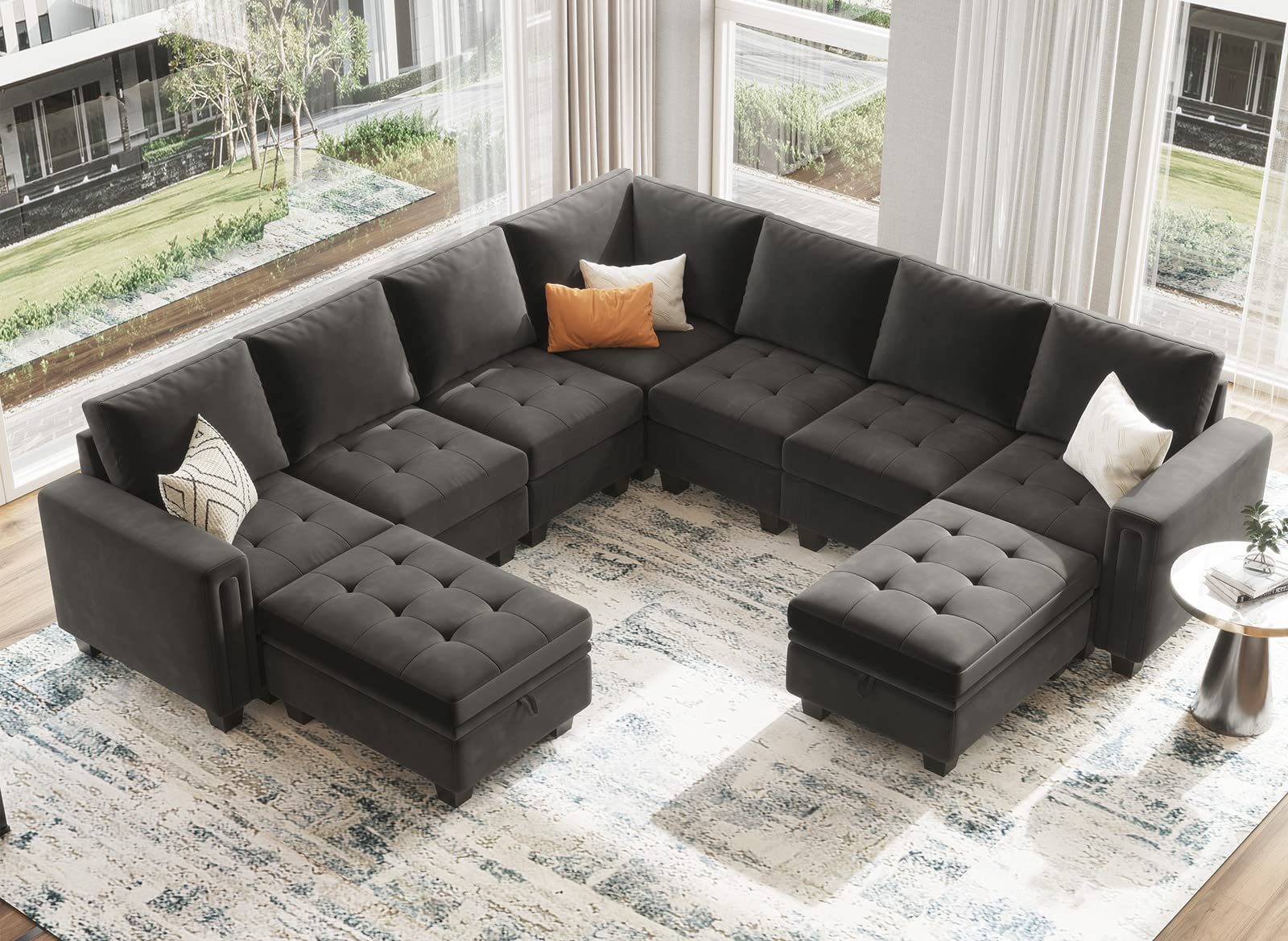 Belffin Velvet Corner Seat Module for Modular Sectional Sofa Couch Corner Sofa Couch Chair Grey