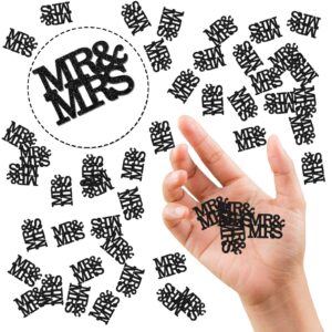 Mr & Mrs Confetti Black Glitter, Wedding Table Confetti, Engagement Bride to Be Paper Scatter,Bridal Shower Party Table Decorations Confetti, 120pcs