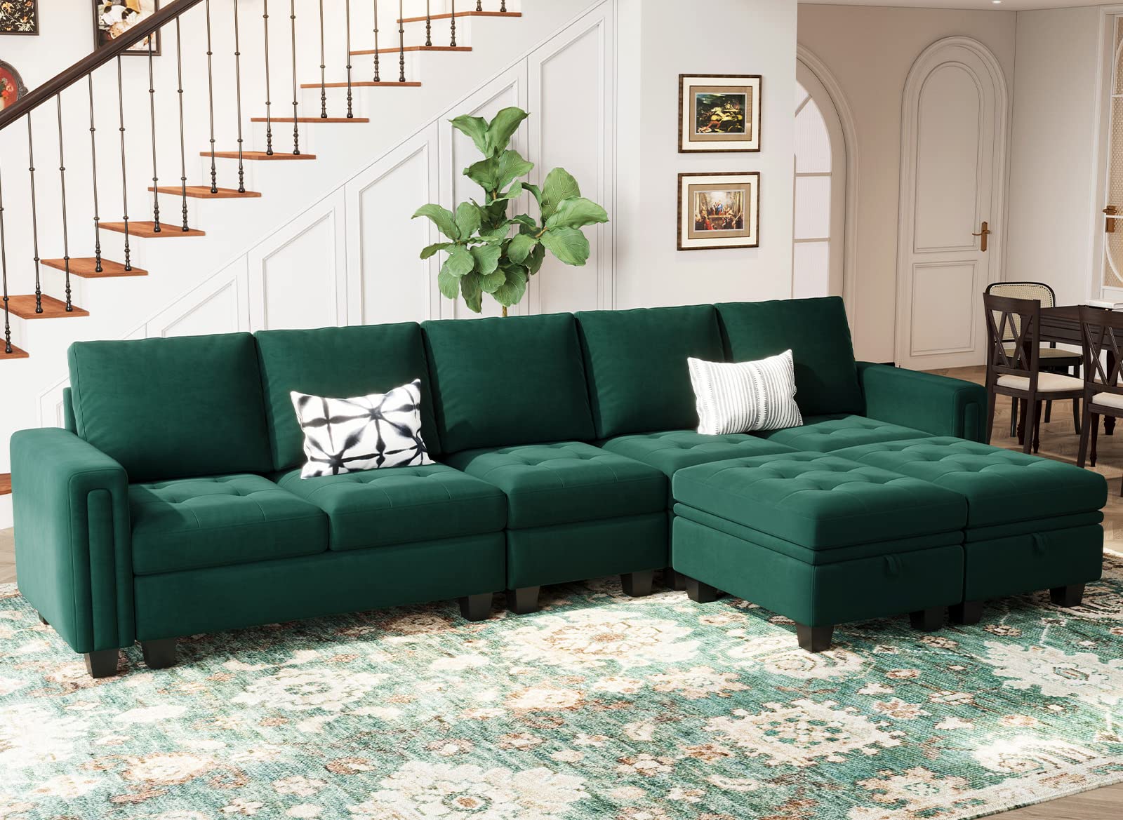 Belffin Velvet Corner Seat Module for Modular Sectional Sofa Couch Corner Sofa Couch Chair Green