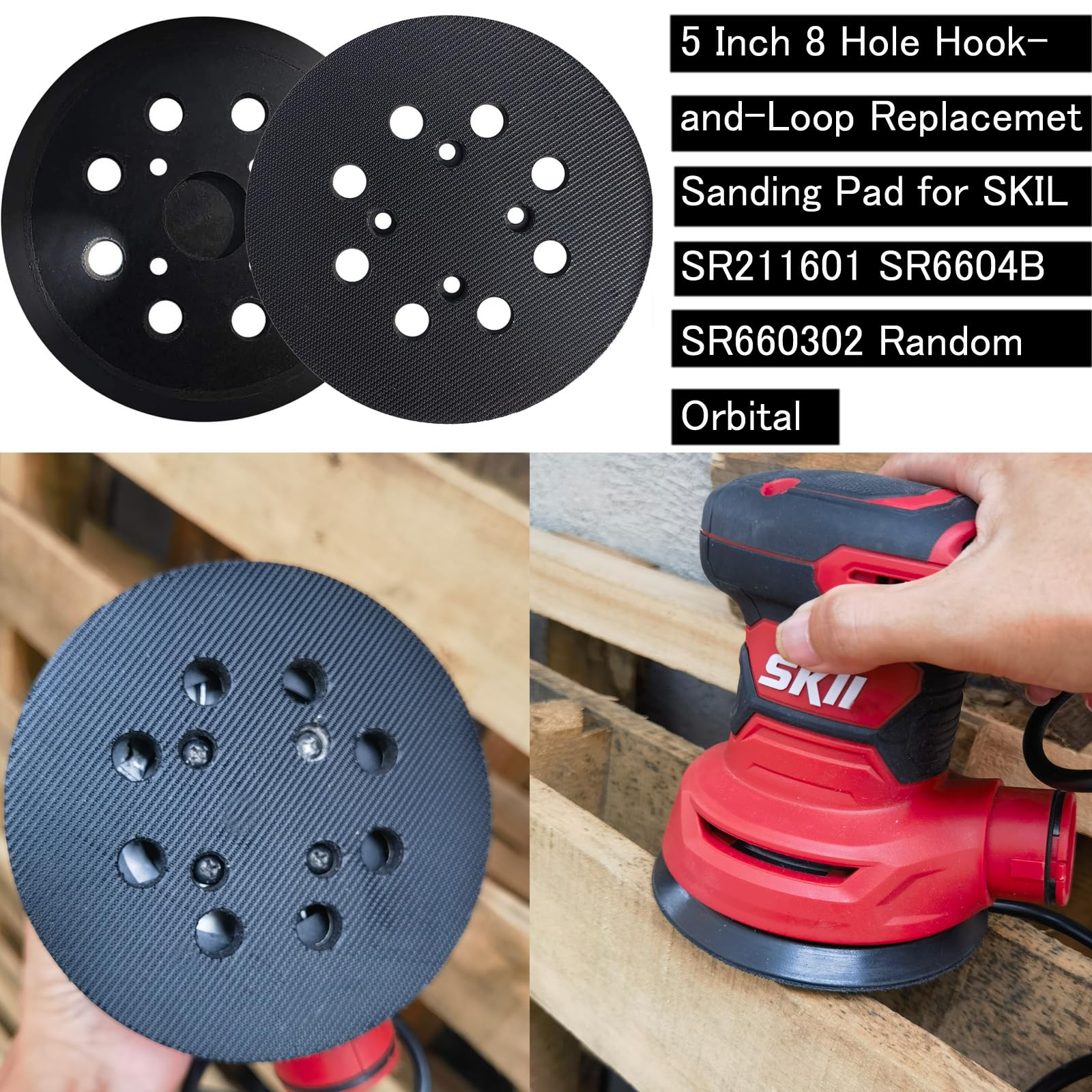 2 Pack 5 Inch 8 Hole Hook-and-Loop Replacemet Sanding Pad for SKIL SR211601 SR6604B SR660302 Random Orbital 5” Sander Pad