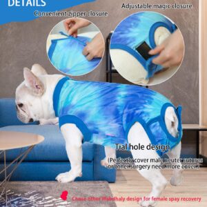 Wabdhaly Dog Zipper Recovery Suit for Male Neuter Surgery,Female Spay Recover Onesie,Dogs Abdominal Wounds Sutures Bodysuit,E-Collar & Cone Alternative Surgical Medium Recovery Suit,Tie Dye Blue M