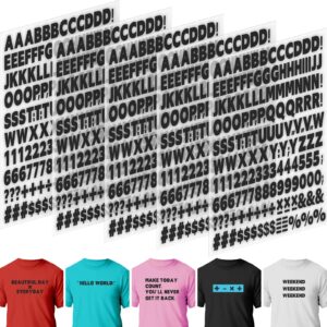 5 sheets 830 pieces iron on letters and numbers for clothing, 1 inch iron on vinyl letters with a-z heat transfer letters 0-9 iron on numbers pu alphabet stickers for t-shirt printing diy craft, black