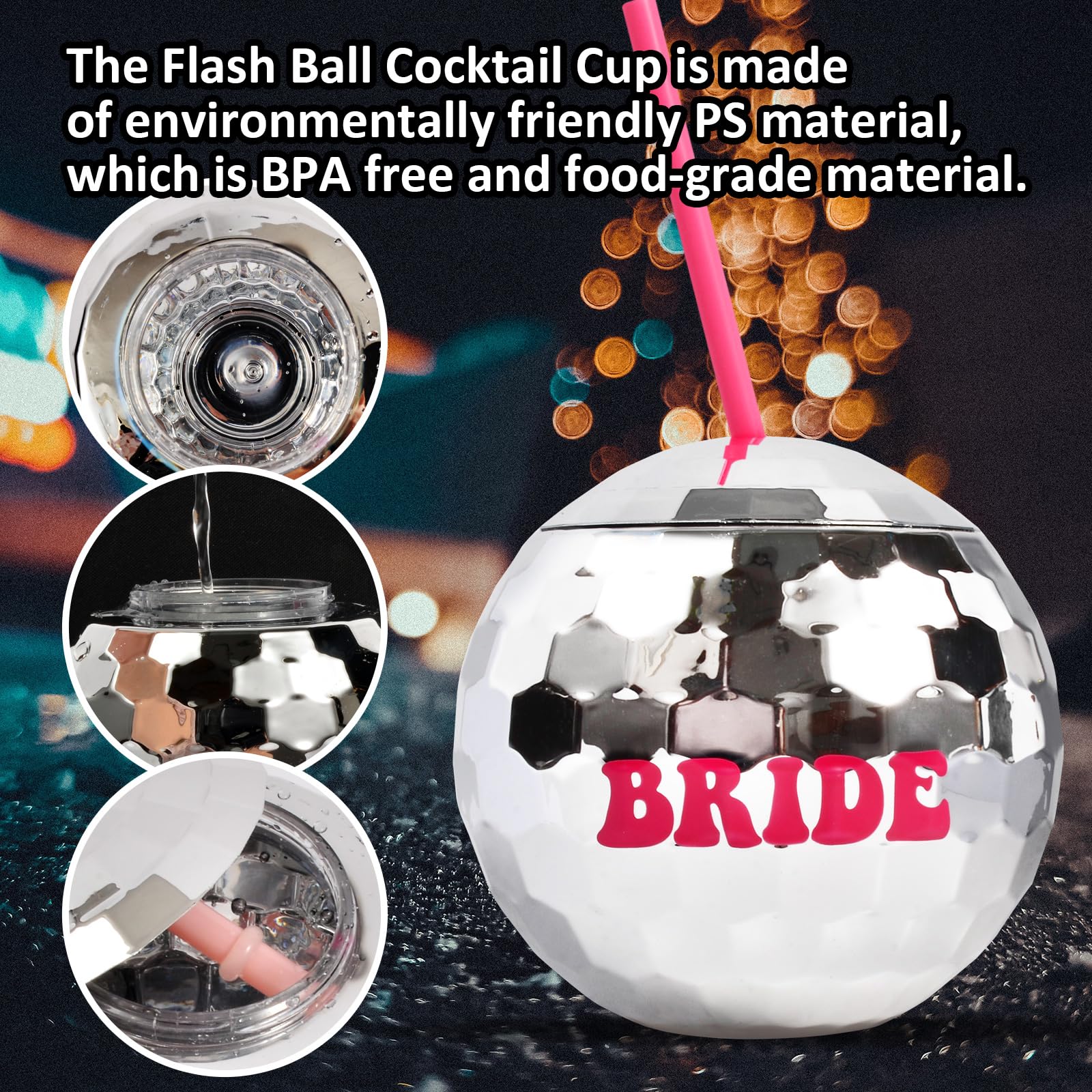 MGupzao Bride Disco Ball Cocktail Cup with Pink Straw Set of 1 Bachelorette Party Gift for Bridal Last Hoedown Bachelorette Party Decorations