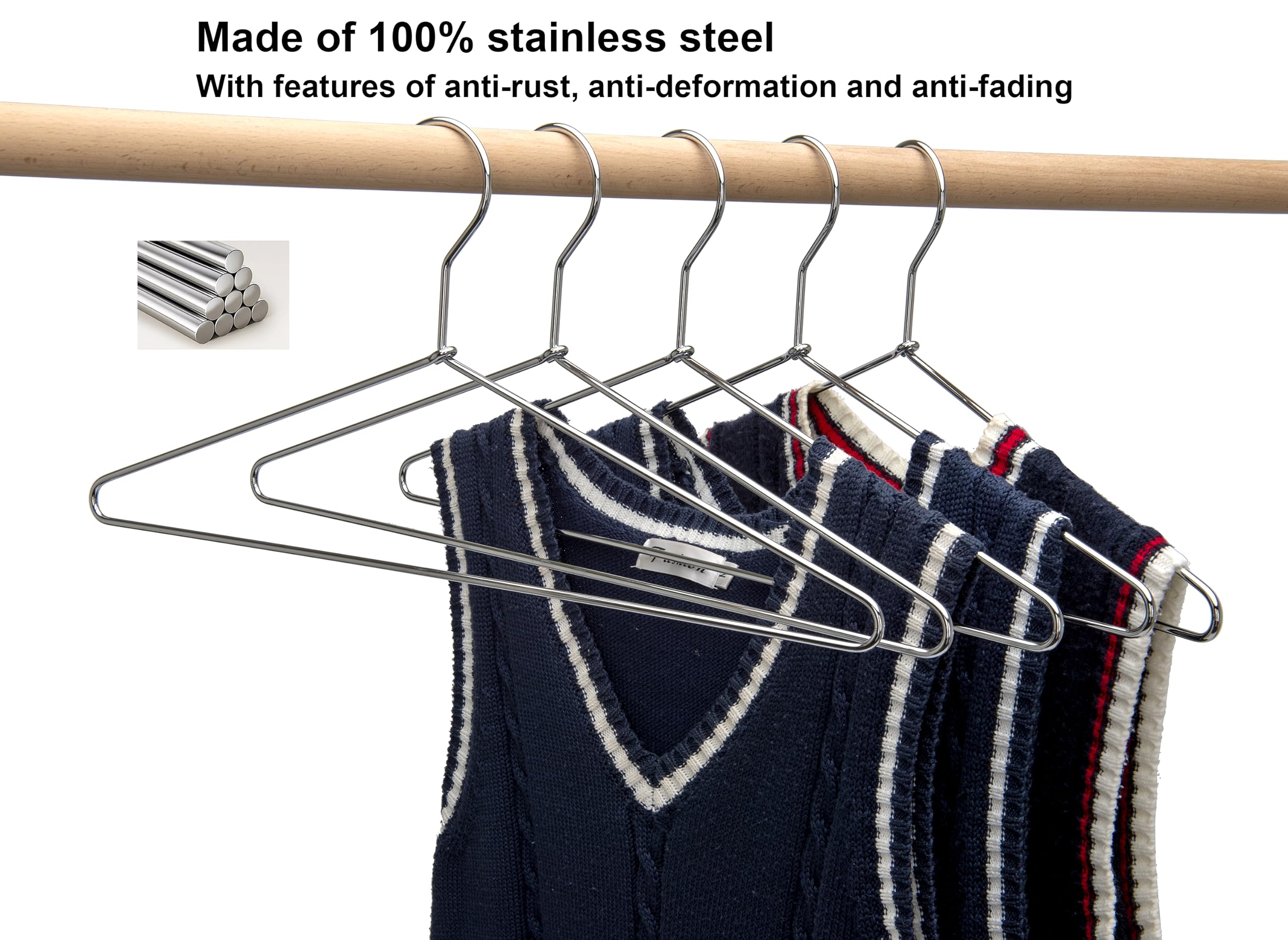 Solid Heavy Duty Metal Shirt Coat Hangers, Stainless Steel Clothes Hanger with Polished Chrome, Space Saving Clothing Hanger 17 Inch Silver Metal Wire Hanger 20 Pack HL06C